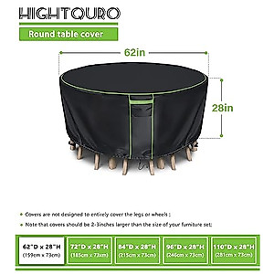Round Patio Furniture Covers, 100% Waterproof Outdoor Table Chair Set Covers, 600D Heavy Duty Patio Furniture Covers, Anti-Fading, UV Resistant, 62" Dia x 28" H, Black