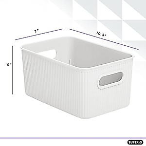 Superio Ribbed Collection - Decorative Plastic Open Home Storage Bins Organizer Baskets, Medium White (2 Pack) Container Boxes for Organizing Closet Shelves Drawer Shelf 5 Liter