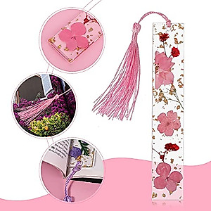 cobee Resin Dried Flower Bookmark, 2 Pieces Transparent Pressed Flower Bookmark Handmade Floral Page Marker with Tassel Cute Bookmark for Women Kids Book Lovers Gift