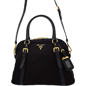 Prada Womens Tessuto Nylon Saffiano Leather Black Handbag 1BB013