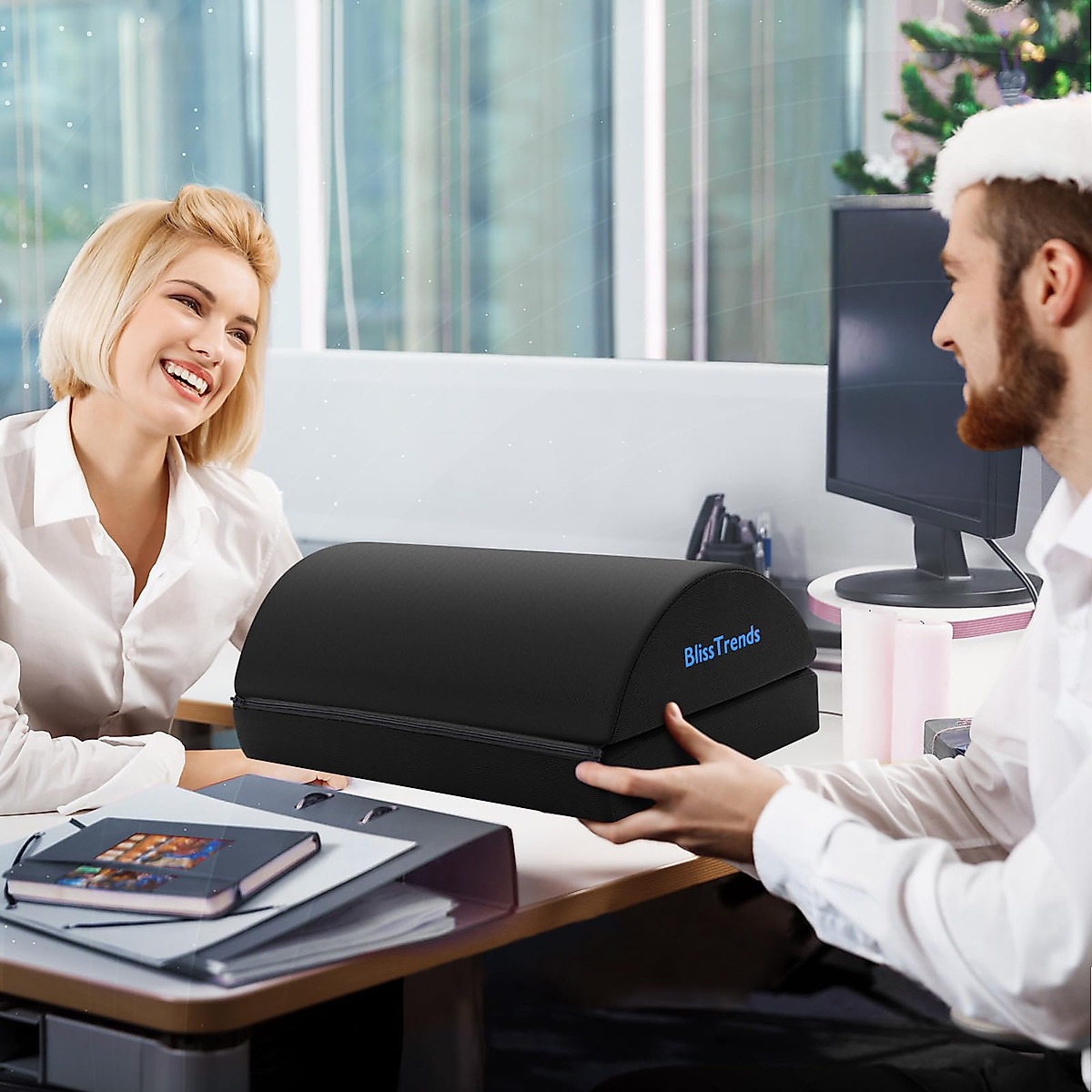 BlissTrends Foot Rest for Under Desk at Work-Versatile Foot Stool with Washable Cover--Comfortable Footrest with 2 Adjustable Heights for Car,Home and Office to Relieve Back,Lumbar,Knee Pain-Black