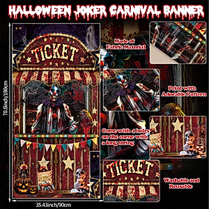 3 Pcs Halloween Creepy Carnival Decorations Scary Ticket Booth Circus Theme Door Cover and 2Pcs Evil Circus Porch Banner for Halloween Eve Circus Theme Outdoor Decorations