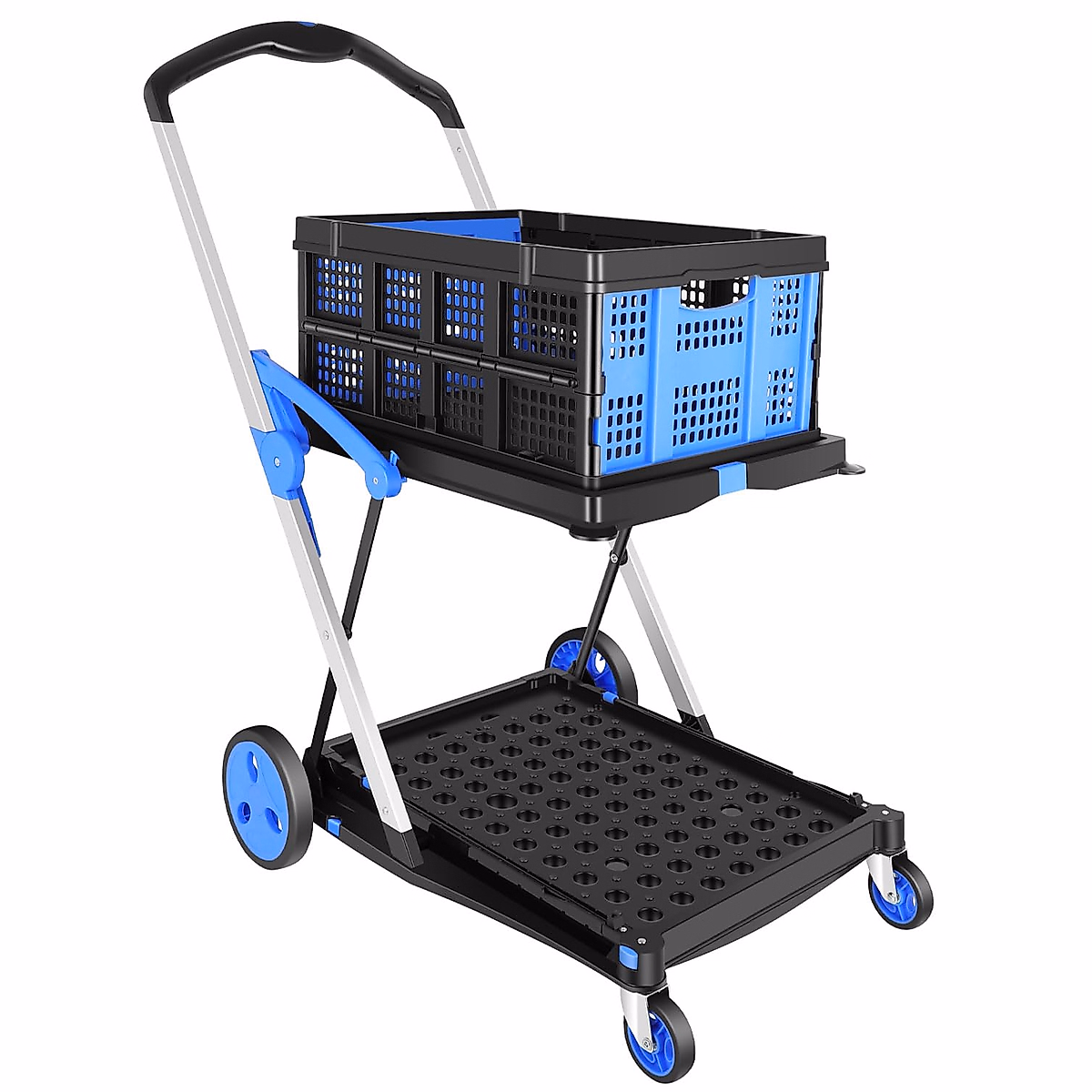 Collapsible Utility Cart,Multi use Functional Shopping Carts with Storage Crate Adjustable Moving Cart Folding Trolley Lightweight, Storage Cart with Removable Basket Carries