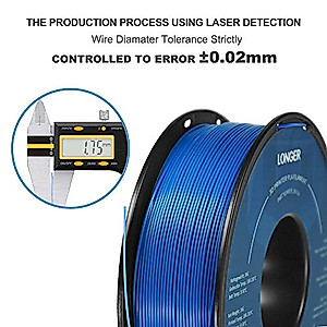 LONGER PLA 3D Printer Filament 1.75mm, Dimensional Accuracy +/- 0.02 mm, No Tangle, Environmental Friendly, Widely Compatibility (Black, 1KG)
