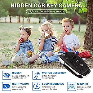 Hidden Camera Car Key, Spy Car Fob Camera, 1080P HD Portable Security Camera with Night Vision, Motion Detection, Loop Recording for Indoor/Outdoor Family Kid Elderly Safety up to 64GB, No WiFi