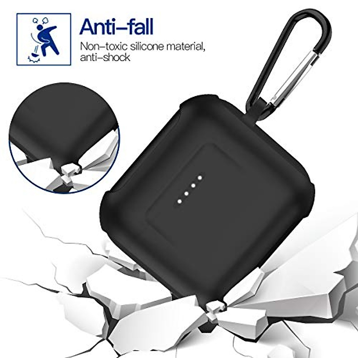 Premium Silicone Case Cover for Skullcandy Indy Evo, YIPINJIA Protective Shockproof Anti-Lost, 【Visible Front LED】 Cover for Skullcandy Indy EVO True Wireless Earbuds with Keychain(Black)