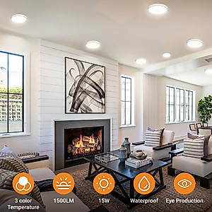 slochi 1PACK LED Flush Mount Ceiling Light Fixture, 3000K-4000K-6500K & 100W Equivalent Modern Kitchen Recessed Lamp 15W 1500Lm 7.5 Inch Closet Round Surface for Bathroom, White (TJN-CL25A-Parent)