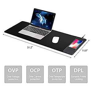 Office Mouse Pad with Wireless Charger, Gaming Mouse Pad Wireless Charging, 10W for iPhone 14/13/12/11/X/8 Series, 32" x 12" Large Mouse Pad with Wireless Charger for MacBook, PC, Laptop, Desk