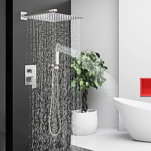 Ackwave Shower Faucet Set Brushed Nickel Shower System with 12 Inches Rain Shower Head and Handheld Sprayer Wall Mounted Shower Fixture Set with Brass Shower Valve