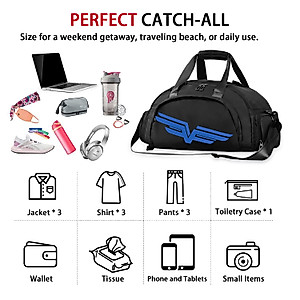 FIORETTO 30L Sports Gym Duffle Bag with Wet Pocket & Shoe Compartment, Water Repellent Weekender Hospital Overnight Bag for Women, Sports Holdall Backpack