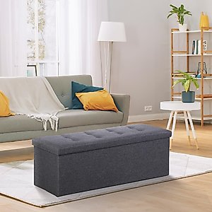 ZENY 43.3 inches Folding Storage Ottoman Bench Storage Chest Footrest with Foam Padded Seat, Great for Bedroom, Entryway and Living Room, Holds up to 660 lb, Dark Gray