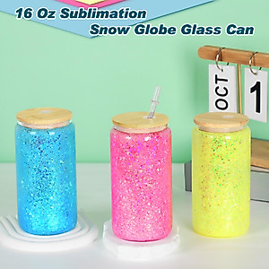Micellwuu 8 Pack 16 Oz Sublimation Snow Globe Tumbler, Snow Globe Cups with Pre Drilled Hole, Double Wall Beer Can Glass Mason Jar Mug with Bamboo Lids and Straws for Snow Globe DIY
