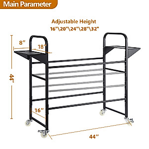 Neorexon Tire Storage Rack 44" x 44" x 18", Rolling Tire Rack Adjustable, Tire Rack for Garage Black w/4 Swivel Casters & 2 Storage Shelf for Garage Storage