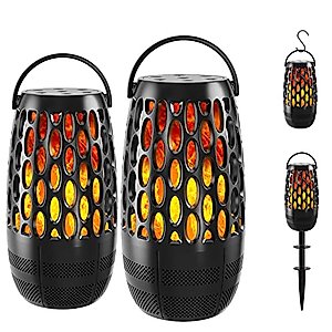 Vanten 2 Packs 10W Outdoor Bluetooth Speakers, Bluetooth 5.3 Led Flame Speaker, Sync up to 100 Wireless Portable Speaker with Stake and Hook, IPX6 Waterproof Bluetooth Speakers for Home Patio Party