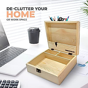 Swag Gear Wooden Keepsake Box with Lock and Storage Compartments Locking Wood boxes for Keepsakes Jewelry Knick Knacks Art Supplies (Natural)