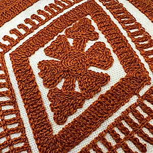 Alysheer Embroidered Lumbar Decorative Throw Pillow Cover 12"x 20", Classic Boho Geometric Embroidery Pattern Cotton Rectangular Cushion Case for Sofa Couch Living Room Bedroom(Burnt Orange)