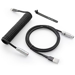 GUNMJO Pro Custom Coiled USB C Cable for Gaming Keyboard, Double-Sleeved Mechanical Keyboard Cable with Slim Type Detachable Metal Aviator, 1.5M USB-C to USB-A, Classic Black Color