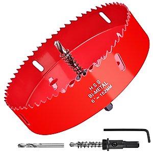 6 Inch(152mm) Hole Saw for Wood, Plastic Board, Ceiling, Drywall, Plasterboard, and Metal Sheet - HSS Bi-Metal Hole Cutter with Pilot Drill Bit