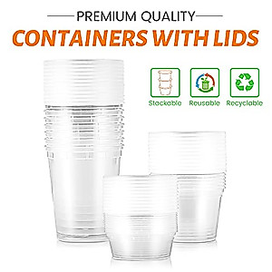 NutriBox [44 Pack] Three Sizes Food Storage Plastic Deli Containers with Airtight Lids 8 oz, 16 oz, 32 oz, BPA Free, Reusable, Microwaveable, Dishwasher, Freezer Round Clear Takeout Containers