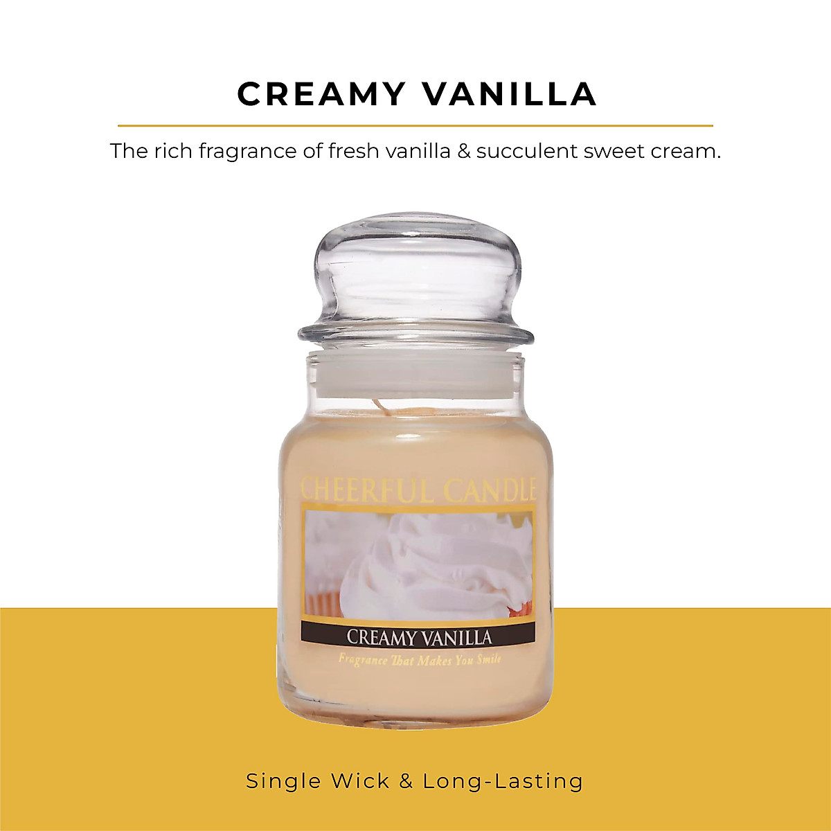 A Cheerful Giver - Creamy Vanilla Scented Glass Jar Candle (6 oz) with Lid & True to Life Fragrance Made in USA