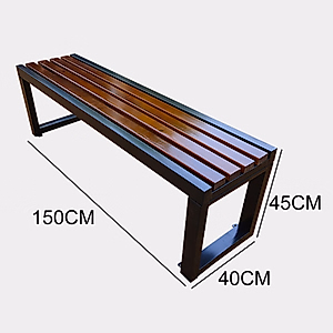 Garden Bench Park Slatted Seats Patio Loveseat, Outdoor Wooden Backless Porch Bench Metal Frame Chair, Lawn Front Porch Path Yard Decor Deck Furniture for 2-3 Person Seat, For Hospital/School/Plaza