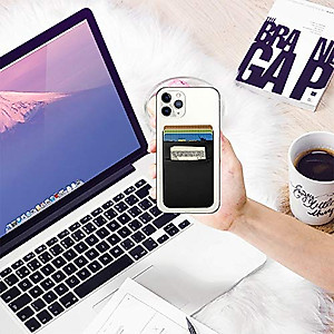 SHANSHUI Card Holder for Back of Phone, 5 PCS Double Cloth Slim Stretchy Phone Pocket Pouch Stick on ID Credit Card Wallet Compatible for iPhone 11 Pro Samsung Galaxy S10 and More(Black,Grey,Pink)