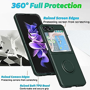 Hongxinyu for Samsung Galaxy Z Flip5 5G 2023 Case,Slim Liquid Silicone Couple Ring Kickstand Soft Anti-Scratch Microfiber Lining Protection Bumper Case for Galaxy Z Flip5 (Army Green)