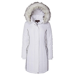 Women's Long Down Alternative Puffer Coat Detachable Plush Lined Fur Trim Hood - White (2X)