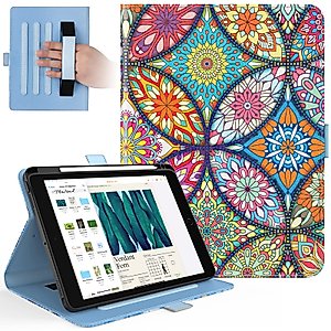 Dteck for iPad 9.7" Case, PU Leather Folio with Auto Sleep Wake/Stand, Built-in Pencil Holder, Protective Cute Stained Glass Cover