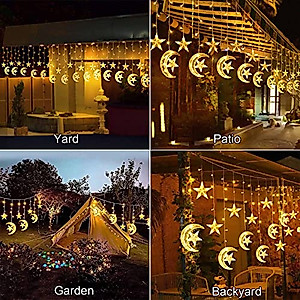 Janchs Solar String Lights Outdoor Ramadan Eid Decorations, 8 Modes Waterproof 138LED Solar Powered Star Moon Curtain Lights Window Fairy Lights for Backyard Garden Patio Home Christmas Ramadan Decor