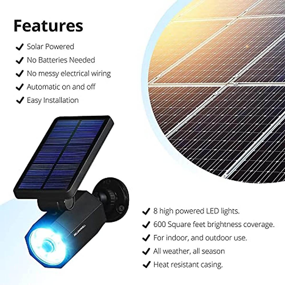 Bell+Howell Bionic Spotlight Deluxe Solar Lights Outdoor with Motion Sensor 50% Brighter 8 LED Bulbs LED Lights Waterproof Landscape Spotlights for Patio Yard Garden Outdoor Lighting As Seen On TV