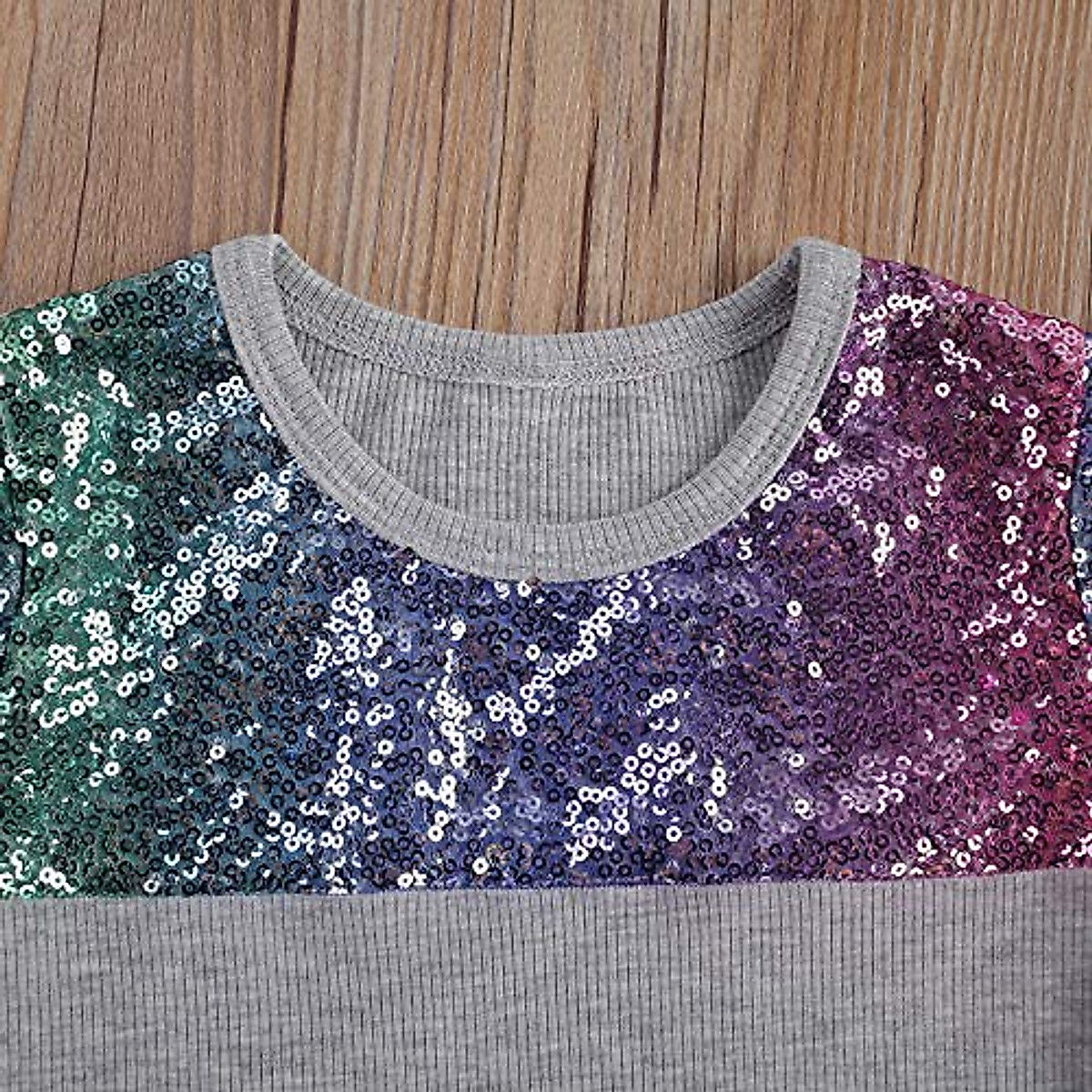 Nie Cuimeiwan Toddler Baby Girl Summer Clothes Sequins Pocket Top T-Shirts Shorts Set Mamas Little Cowgirl Outfit (Style-A Grey, 6-7 Years)