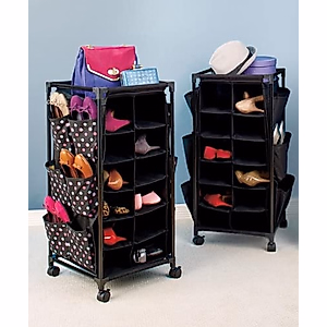 Fashionable Rolling Shoe Storage Unit with Fabric Cubbies - Polka Dot