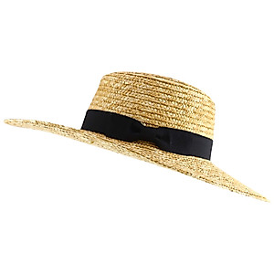 Trendy Apparel Shop Women's 4" Brim Ribbon Band Boater Wide Brim Straw Sun Hat - Natural