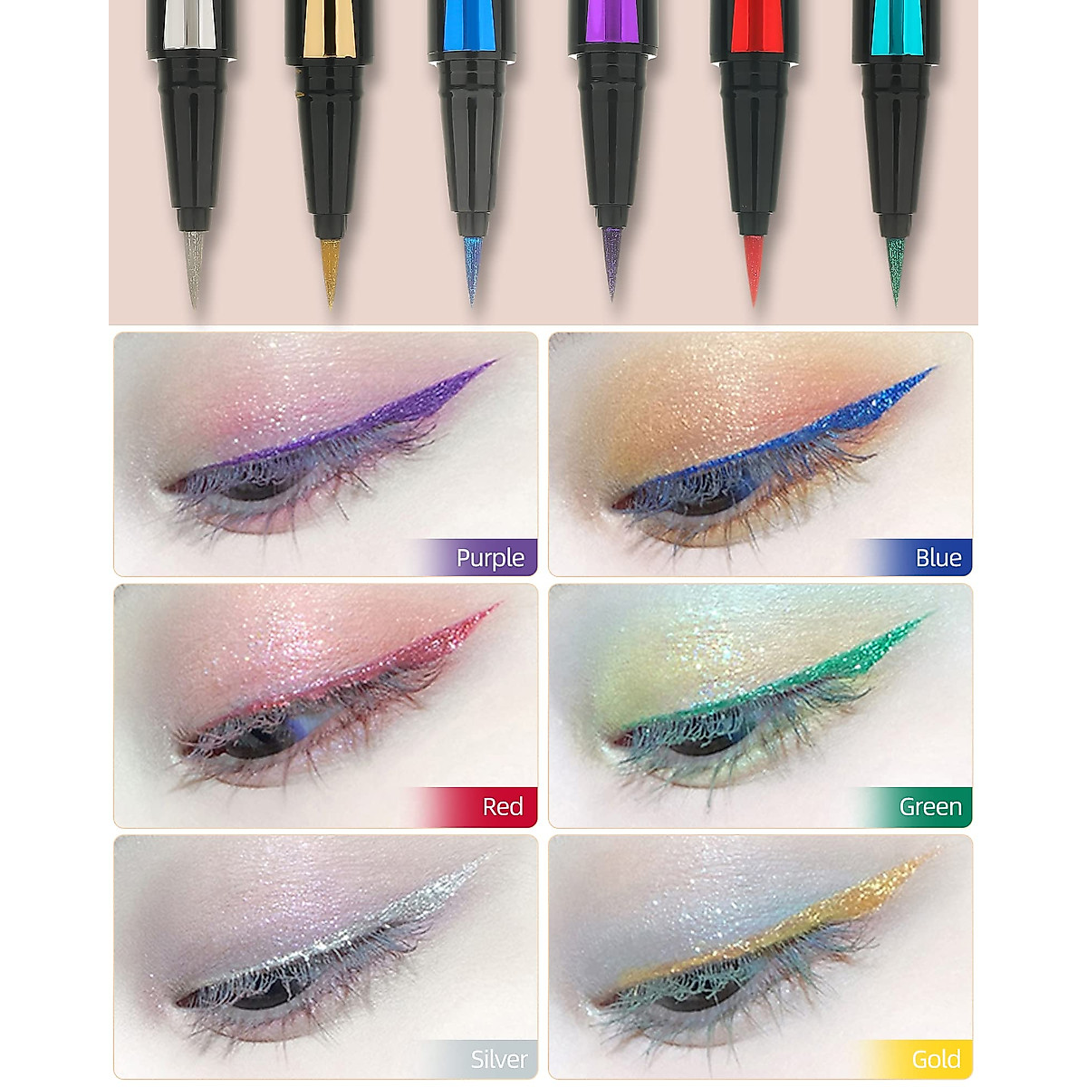 Gold Glitter Eyeliner Liquid Liner-1Pcs Gold Metallic Satin Shimmer Sparkling Colored Eye Liner Eyeshadow Makeup Pen, Long Lasting High Pigmented Waterproof Smudge-proof Eyeliner Pencil,Gift for Women