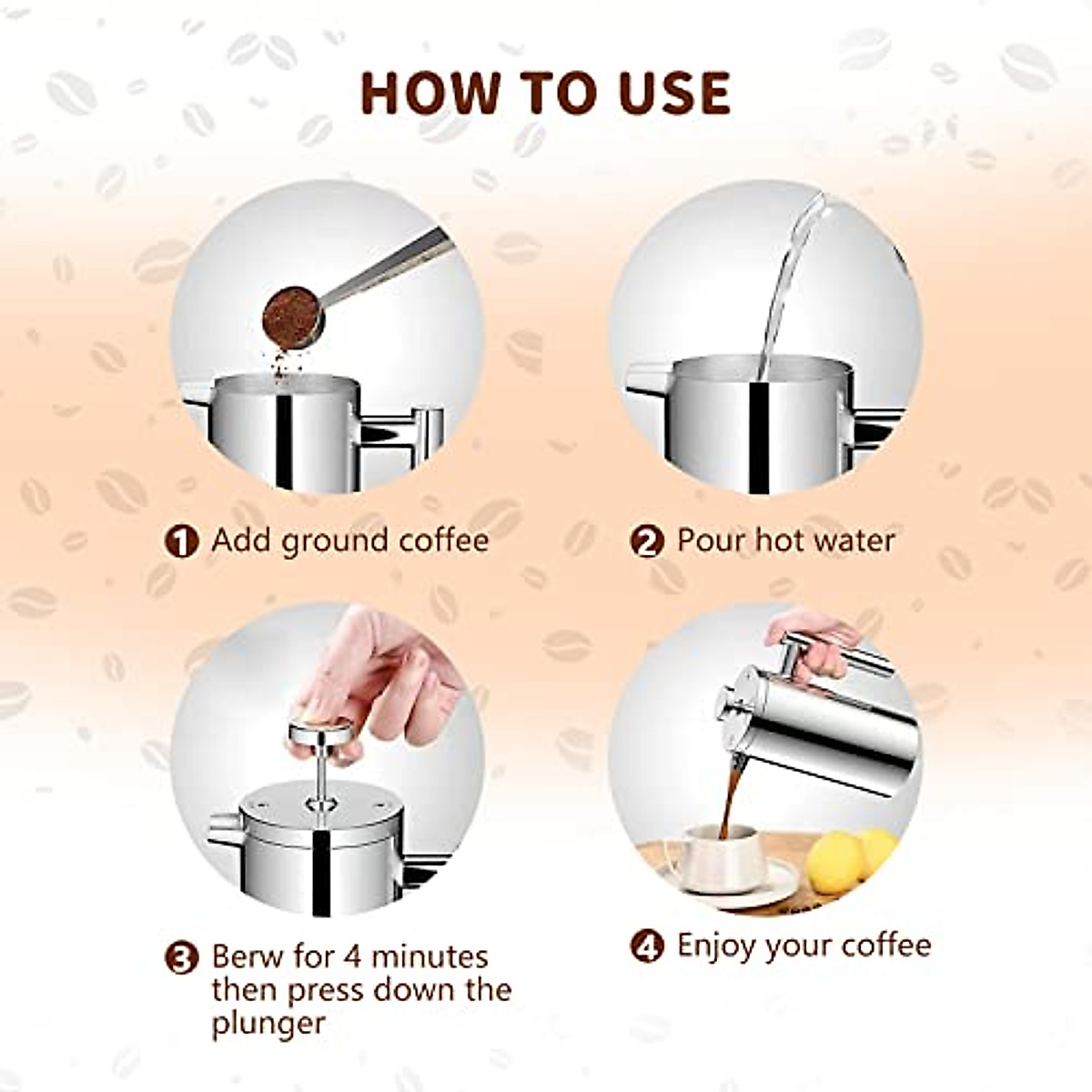 Vegoran Large French Press Coffee Maker - Coffee Press, 304 Stainless Steel French Press Large- Insulated French Coffee Press, 50oz(1.5L) (50oz)