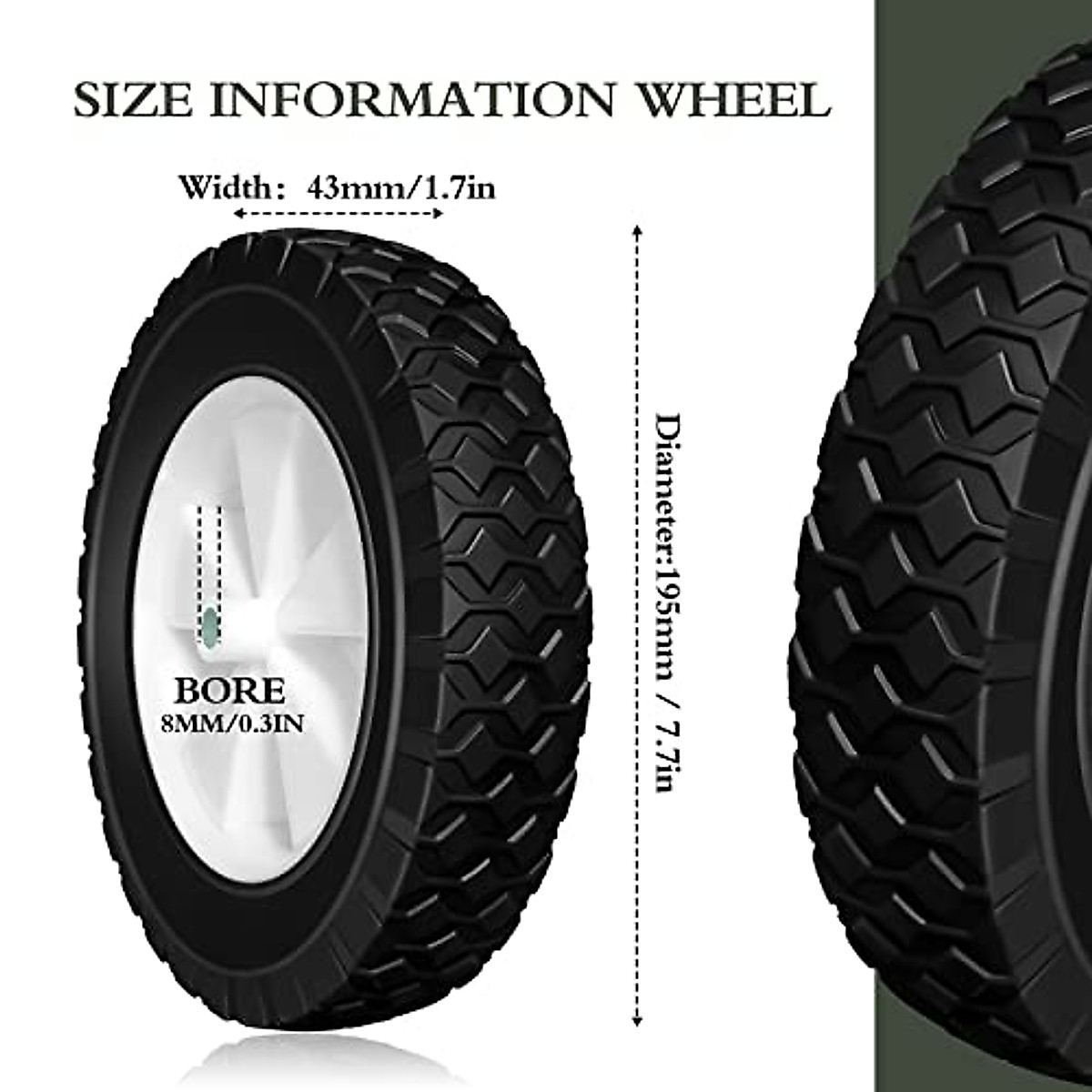[2 Pack] 8 Inch Wheels Replacement 8mm, Lawn Mower Wheels Replacement, Grill Wheels Replacement, Wheels Replacement Parts