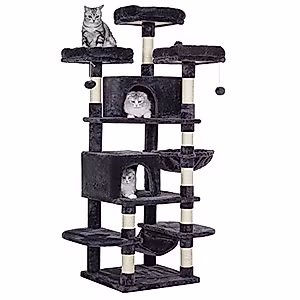 BEWISHOME Cat Tree for Indoor Cats 65.3 Inch Multi-Level Cat Tower for Large Cats with Sisal Scratching Post,Plush Top Perches, Hammock,Cat Condo Play House Cat Furniture Kitty Activity Center MMJ21H