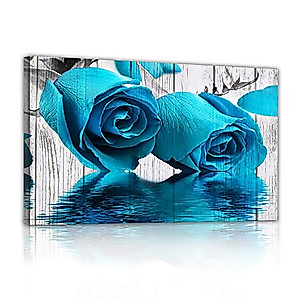 Canvas Wall Art for Bedroom Blue Rose Flower Wall Decor Black White kitchen decoration paintings Gifts for Girls Women Canvas art Prints Panels Framed HD Pictures Office Bathroom Home decorations