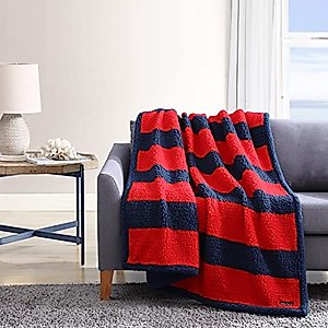 Nautica Throw Blanket Ultra Soft Plush Sherpa Home Décor, All Season Bedding, 50 x 60, Lawndale Blue/Red