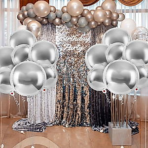 18 Pcs Silver Foil Balloons, Round 360 Degree Balloons, Unique Finish Balloons for Birthday Graduation Wedding Bachelorette Party Decorations, 5 Pcs 22 Inches, 5 Pcs 15 Inches, 8 Pcs 10 Inches