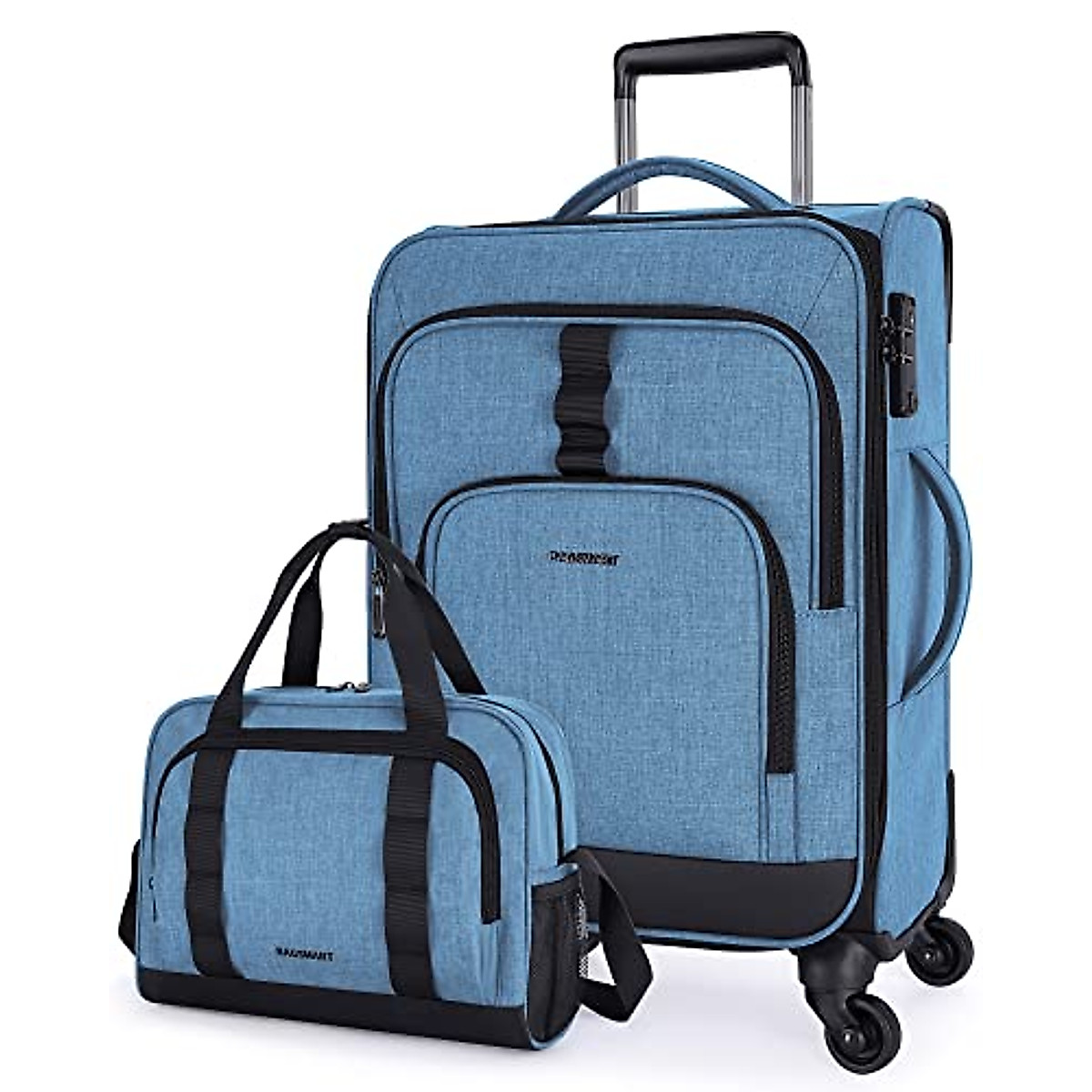 BAGSMART Underseat Carry On luggage Airline approved, 16-inch Softside Underseater Travel Suitcase with Spinner Wheels (03-Blue, Carry-on 20 Inch)