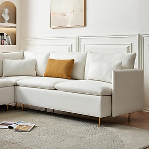 Pamag pieeoo L Shaped Sectional Couch Sofa, 5 Seat Sofas with 5 Waist Pillow, Mid Century Modern Sectional Couches for Living Room, Small Apartments and Office (Beige)