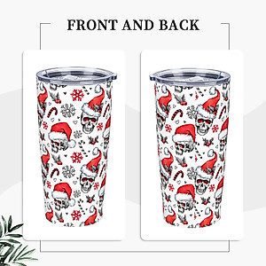 DreamStar Merry Christmas Skull 20oz Insulated Tumbler With Flip Lid And Straw Stainless Steel Cup Travel Tumbler Coffee Mug