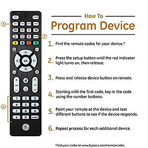 GE Backlit Universal Remote Control for Samsung, Vizio, LG, Sony, Sharp, Roku, Apple TV, RCA, Panasonic, Smart TV, Streaming Players, Blu-Ray, DVD, Simple Setup, 4-Device, Black, 48843 Brushed Black