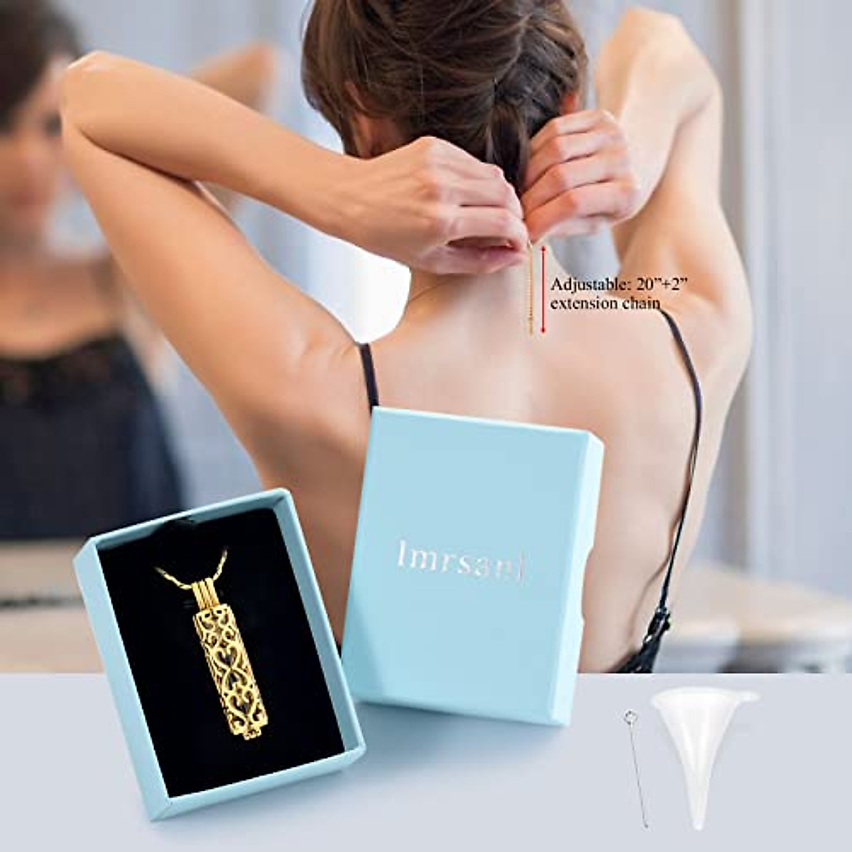 Imrsanl Cremation Jewelry Urn Necklace for Ashes Pendant with Hollow Glass Vial Cylinder Cremation Keepsake Memorial Lockets Ashes Holder for Women Men Pet (Gold)