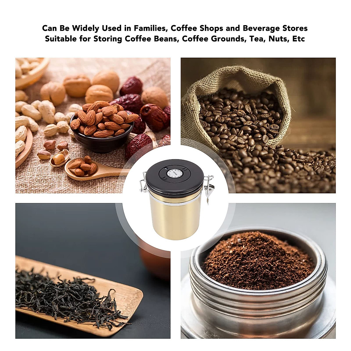 Airtight Coffee Canister, Stainless Steel Canister Coffee Storage Container with Airtight Lid Date Tracker and Measuring Spoon Coffee Grounds and Beans Container Coffee Jar for Beans Ground Tea(1.5L)