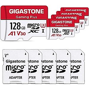 [Gigastone] Micro SD Card 128GB 5-Pack, Gaming Plus, MicroSDHC Memory Card for Nintendo-Switch, Wyze Cam, Roku, Full HD Video Recording, UHS-I U1 A1 Class 10, up to 100MB/s, with MicroSD to SD Adapter
