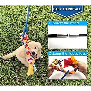 Interactive Flirt Pole Toy for Dogs Chase and Tug of War,Durable Teaser Wand with Pet Fleece Rope Tether Lure Toy to Outdoor Exercise & Training for Small Medium Large Dogs (Blue/Red, POLE-35 inches)
