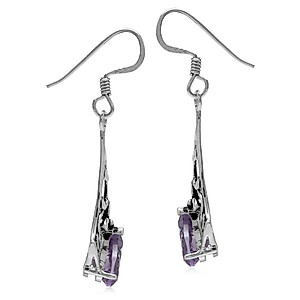 Silvershake 2.14ct. Natural Amethyst 925 Sterling Silver Flower Vintage Inspired Drop Dangle Hook Earrings